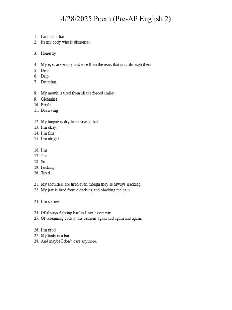 4 - 28 - 2025 Poem (Pre-AP English 2) | PDF