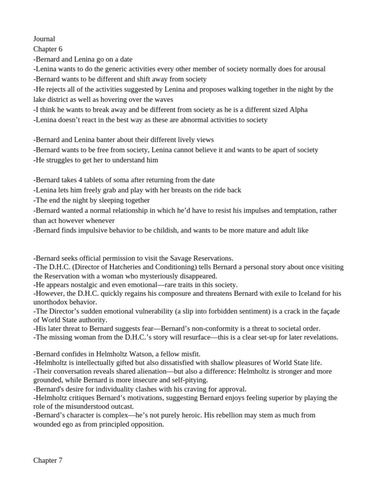 Brave New World P. 87-122 Jounral (Chapter 6 + 7) | PDF | Psychology | Behavioural Sciences