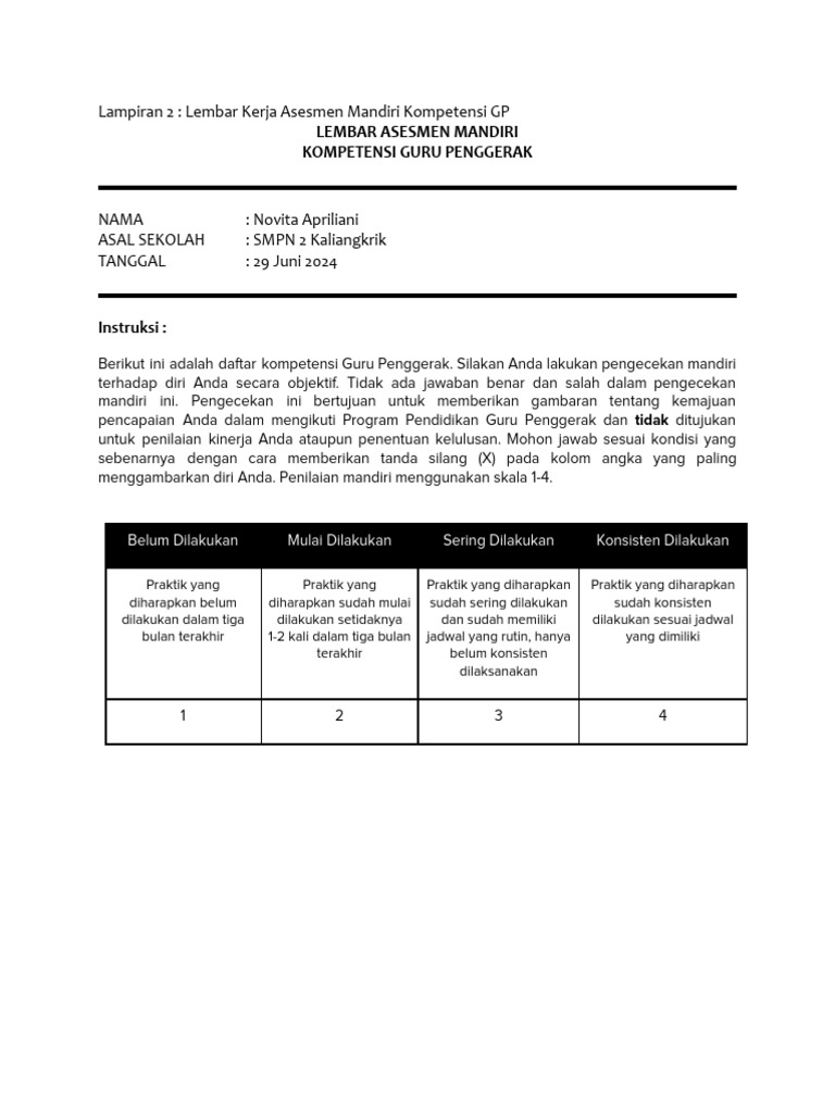 Lampiran 2 - Lembar Kerja Pengecekan Mandiri Kompetensi GP | PDF