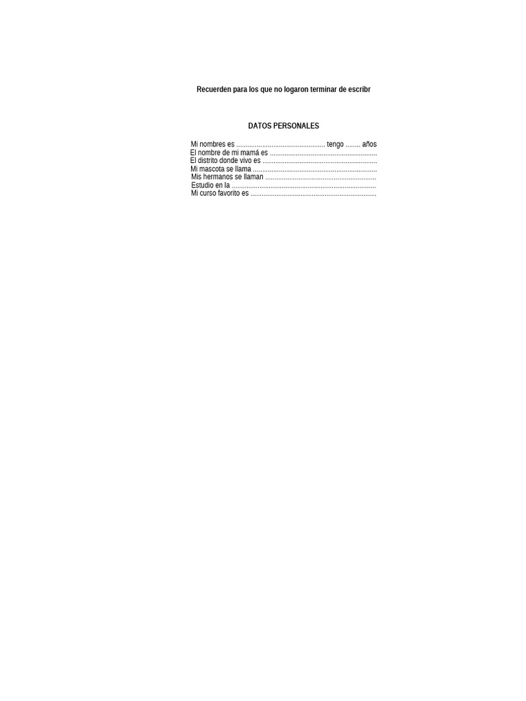 Datos Personales para Completar | PDF