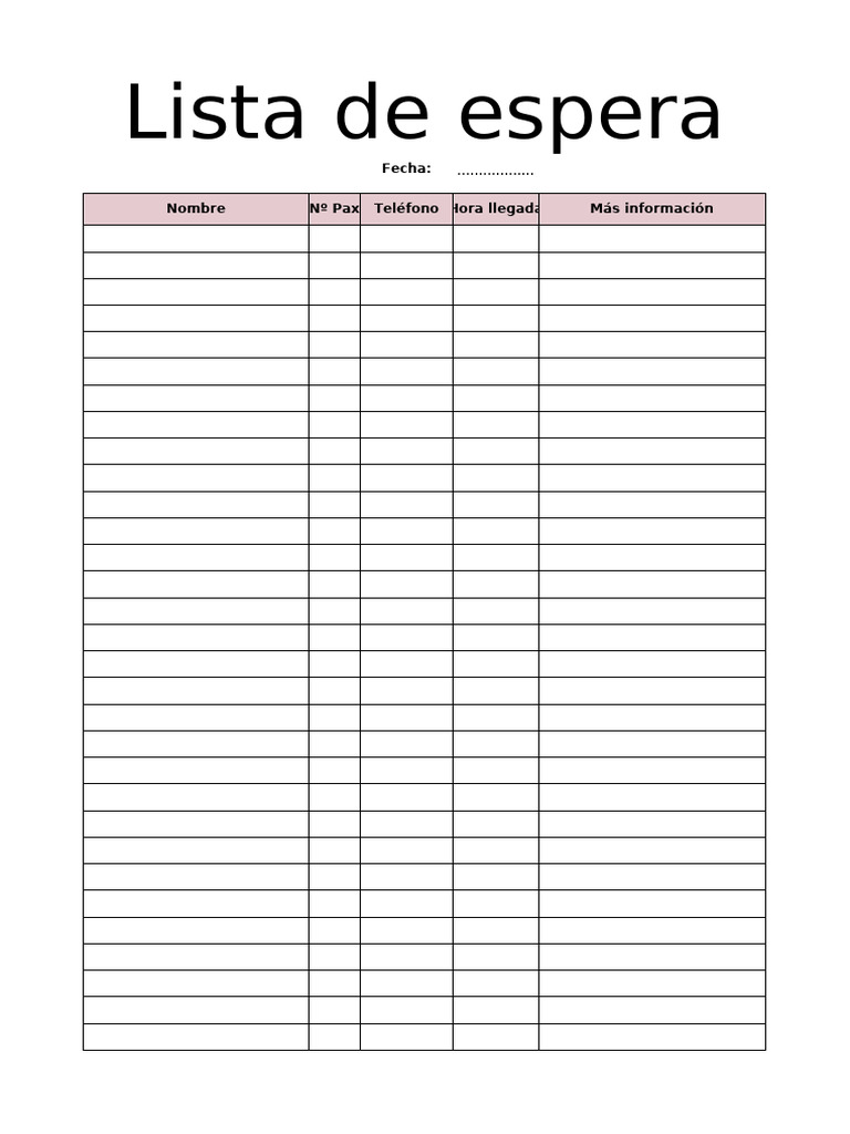 Listado de Clientes en Espera (Plantilla) | PDF