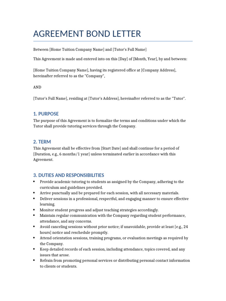 Tutor Agreement Bond Letter | PDF | Confidentiality