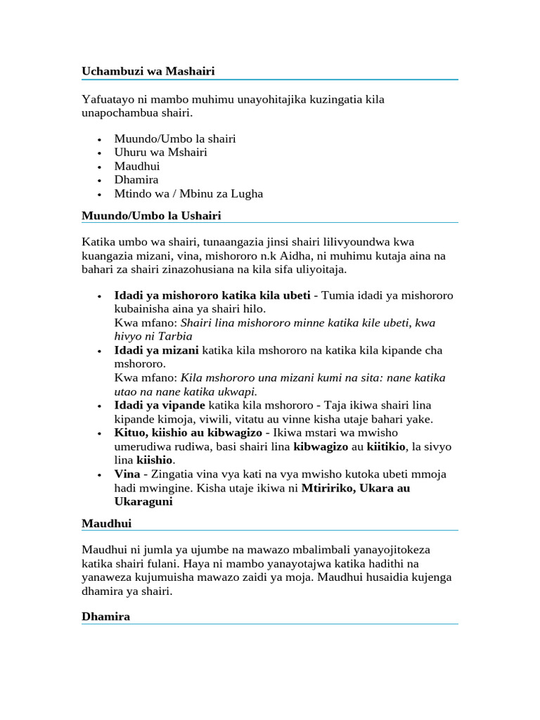 Uchambuzi Wa Mashairi | PDF