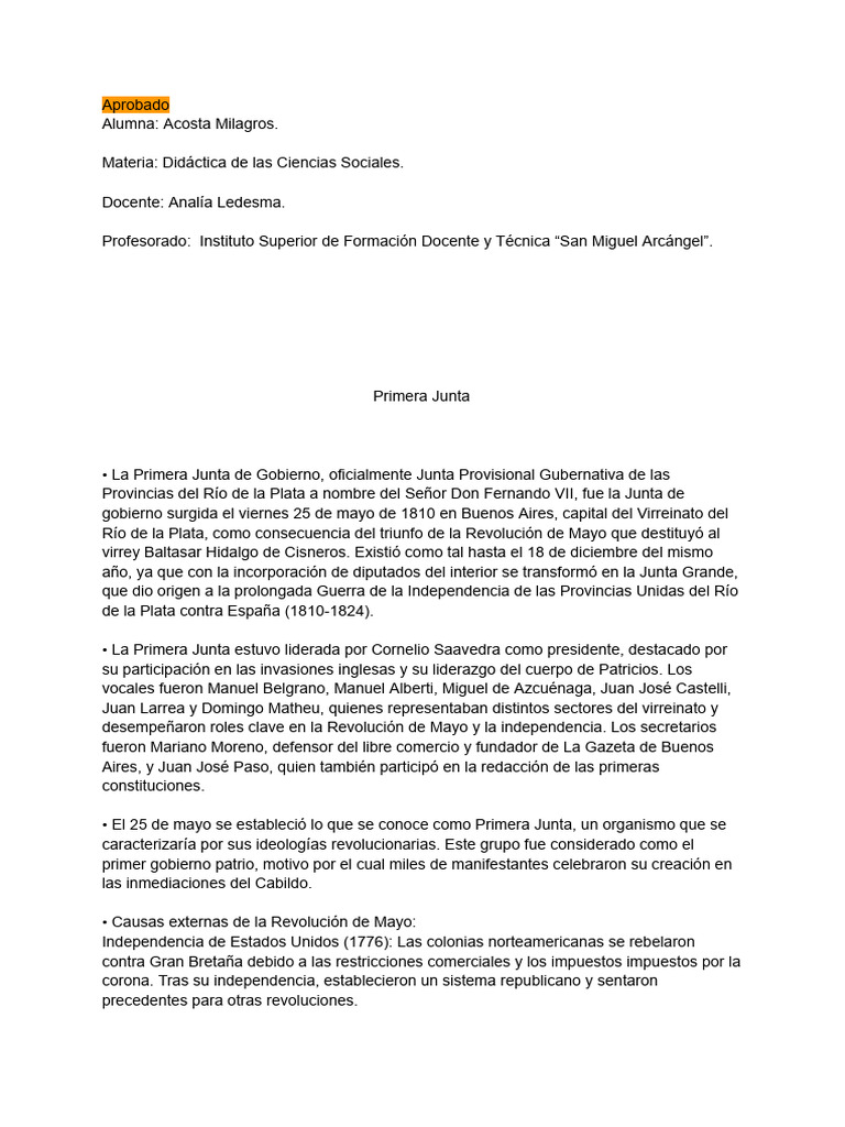 Primera Junta | PDF | Imperio español | Colonización española de las Américas