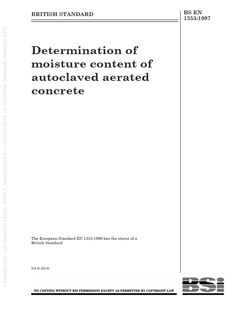 BS EN 1353 - 1997 Determination of Moisture Content of Autoclaved ...