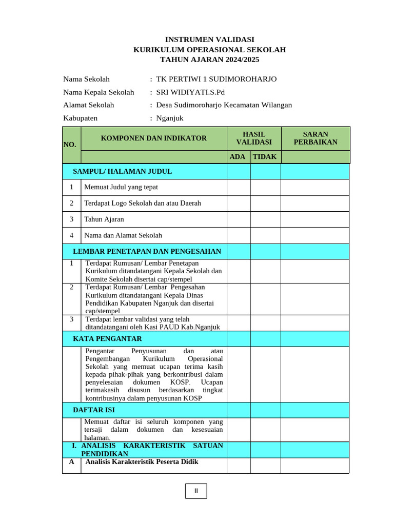 INSTRUMEN VALIDASI KOSP | PDF