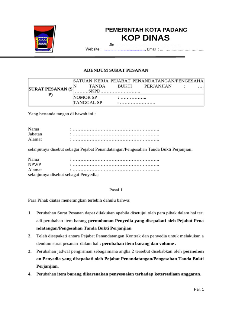 Adendum Surat Pesanan Proyek Pemerintah | PDF