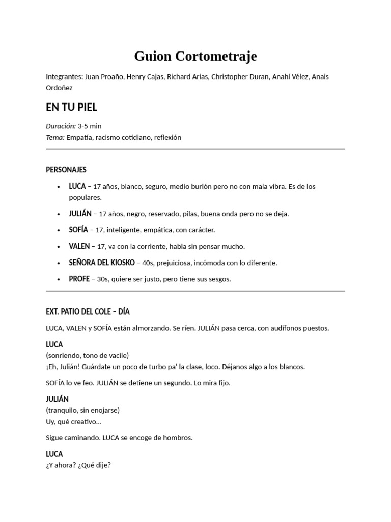 Guion Cortometraje | PDF