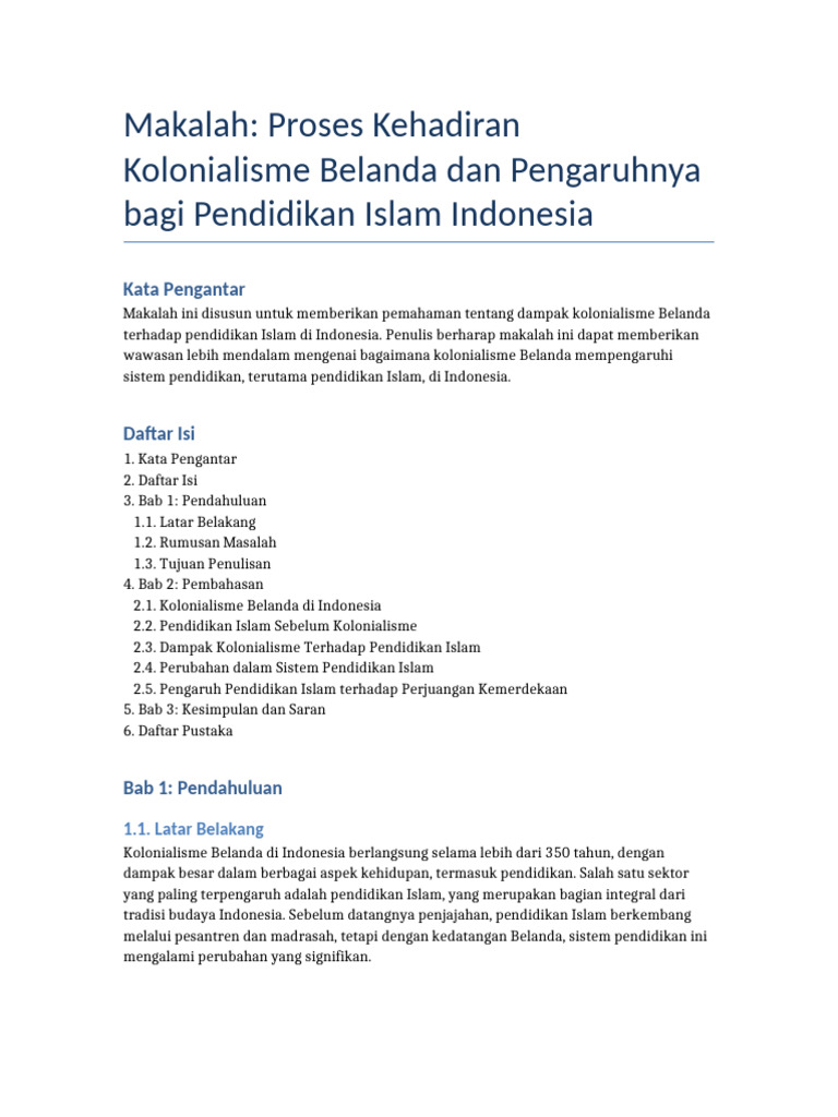 Dampak Kolonialisme Belanda pada Pendidikan Islam | PDF