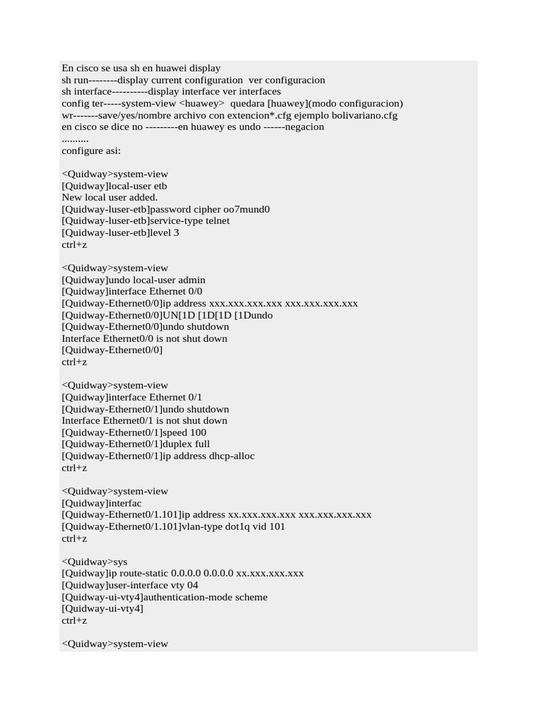 Comandos Wawei | PDF | Network Protocols | Computer Science