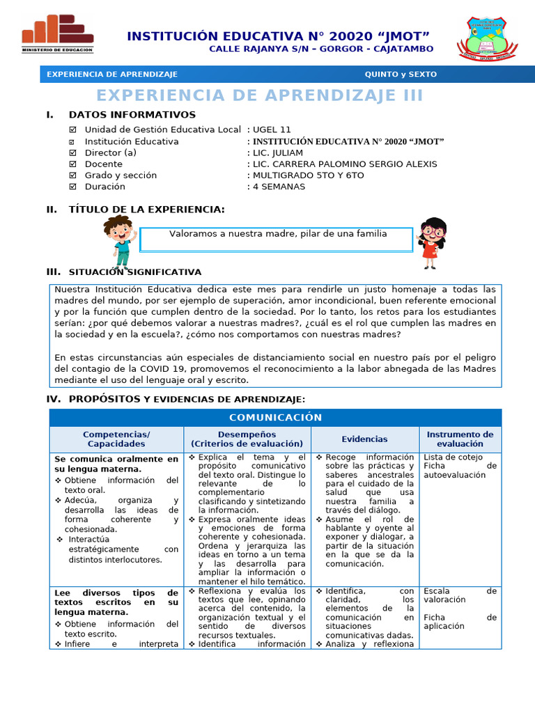 Experiencia de Aprendizaje III | PDF | Evaluación | Datos