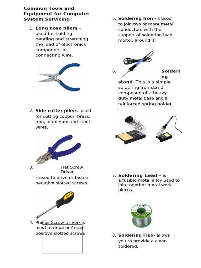 Essential Hand Tools for Computer Servicing | PDF | Soldering | Solder