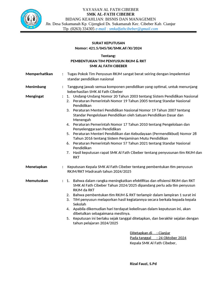 SK, Berita Acara Dan Notulen Rapat Perumusan RKJM Dan RKT | PDF