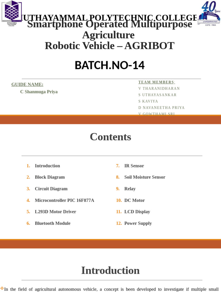 Smartphone Operated Multipurpose Agriculture Robotic Vehicle - AGRIBOT | PDF | Electrical ...