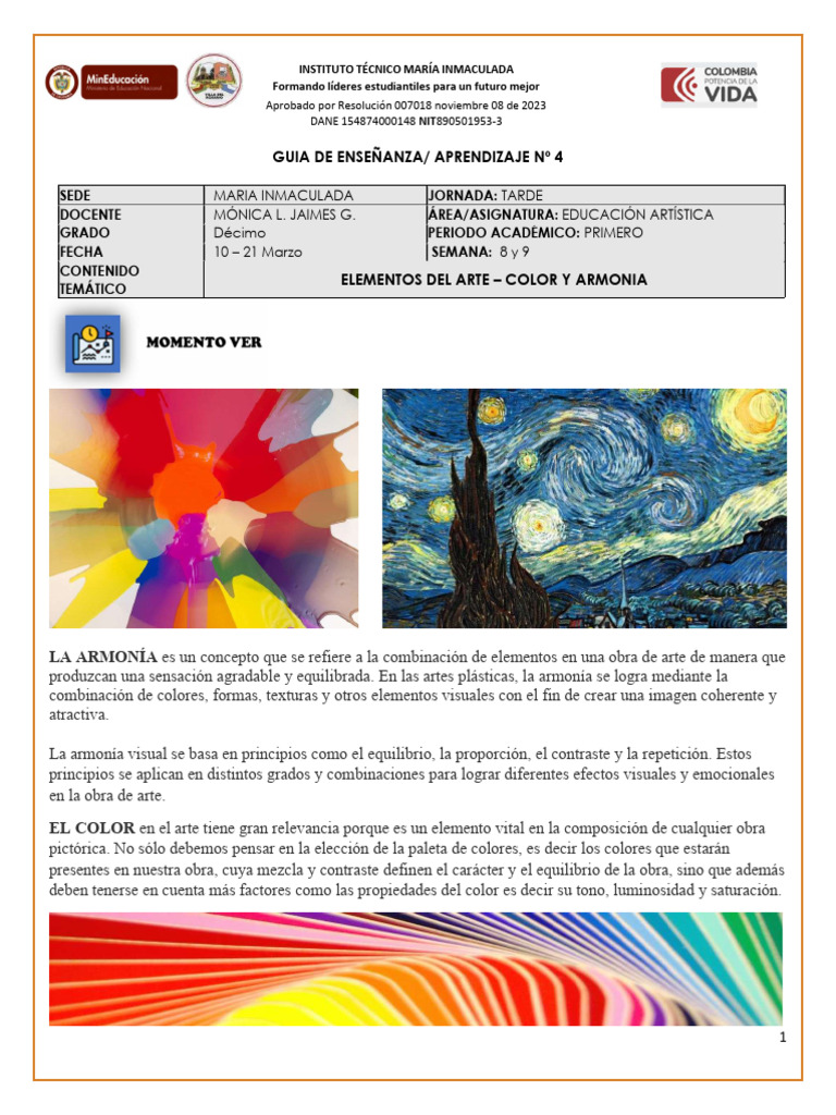 Armonía y Color en Educación Artística | PDF | Color | Composición ...