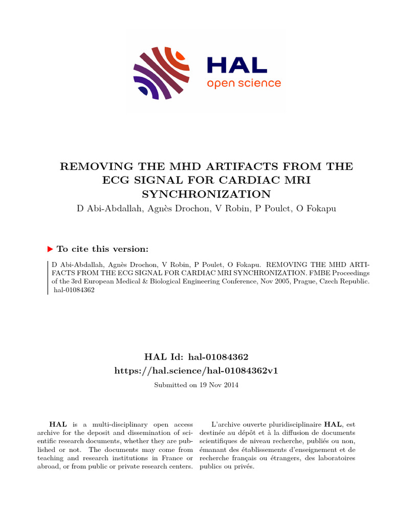 Removing The MHD Artifacts From The Ecg Signal For Cardiac Mri ...