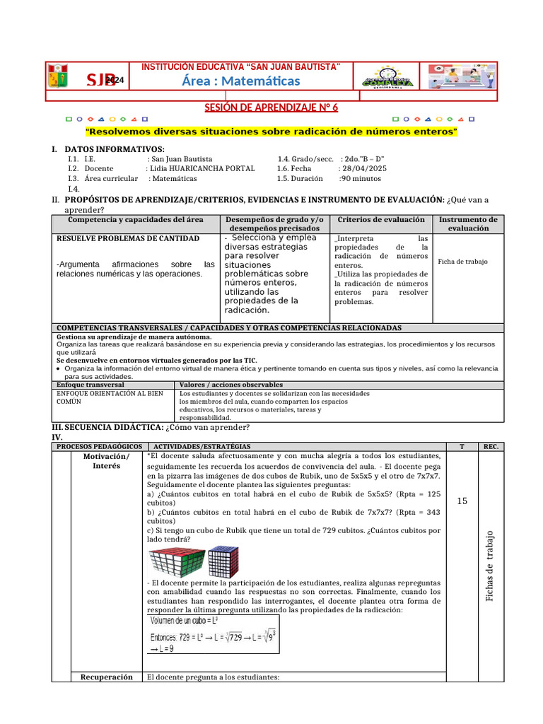 Sesion 6 2do Mat - Lidia H. | PDF | Evaluación | Aprendizaje