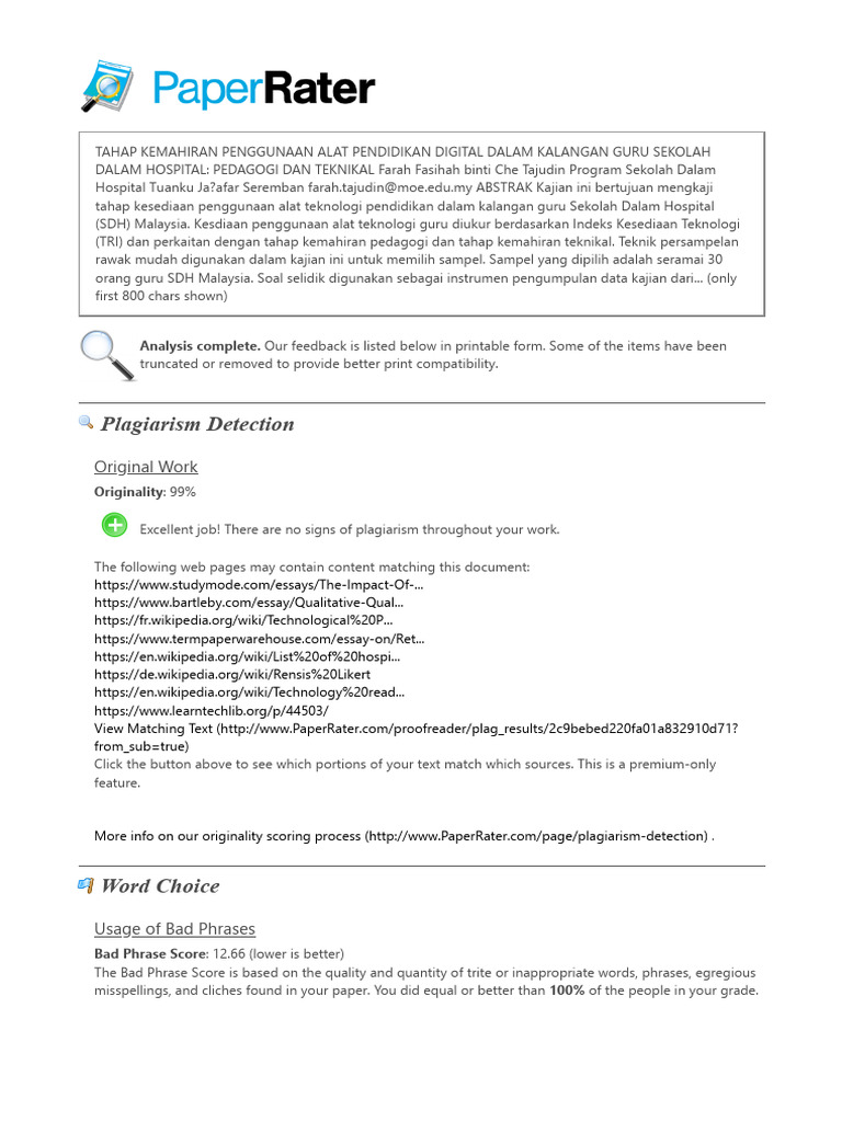 Paper Rater Proofreader Results | PDF | Vocabulary | Word