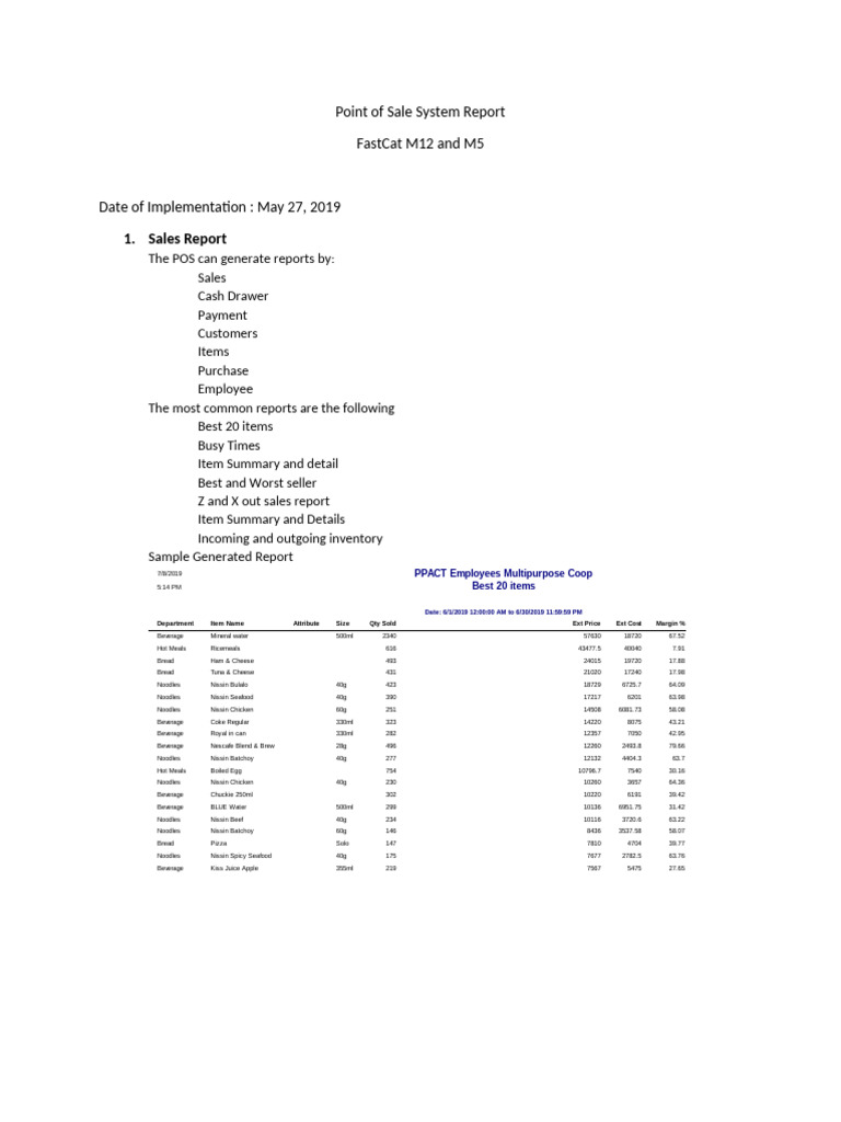 Point of Sale System Sales Report | PDF | Point Of Sale | Sales