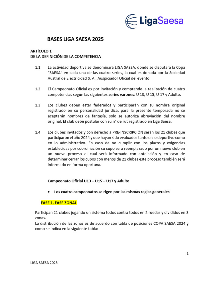 Bases Liga Saesa 2025 | PDF