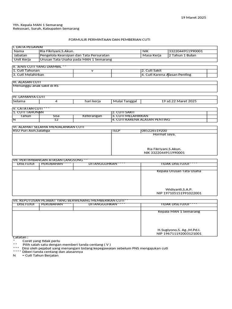 Blanko Cuti TU (Non ASN) | PDF