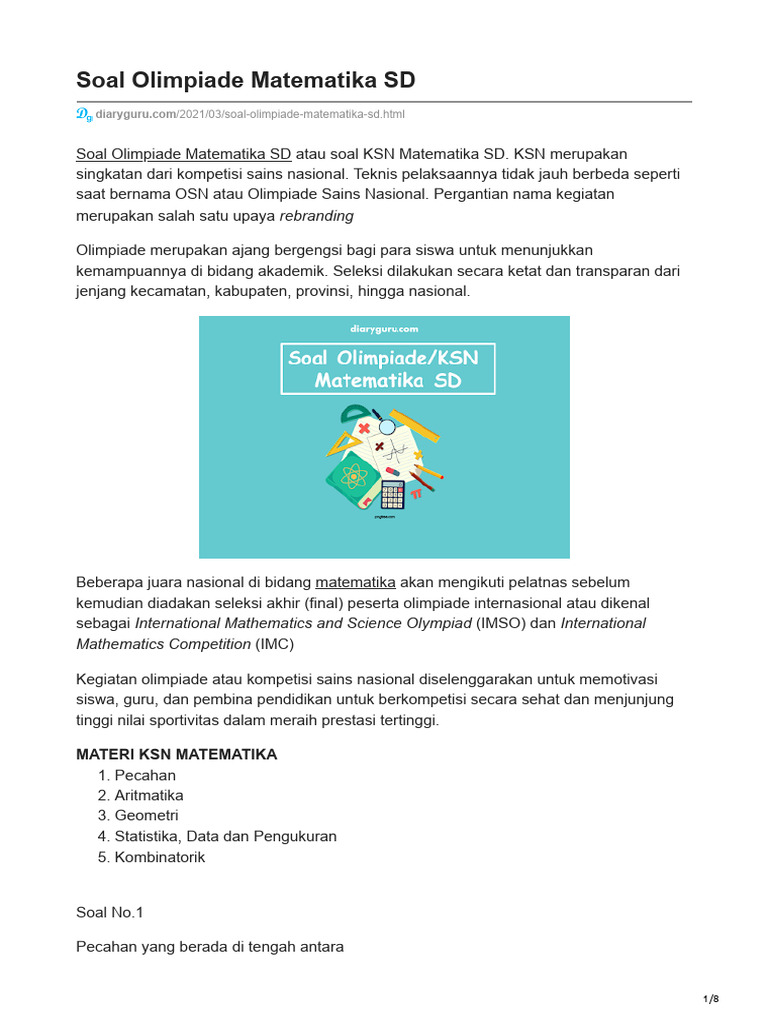 Soal Olimpiade Matematika SD 2023 | PDF
