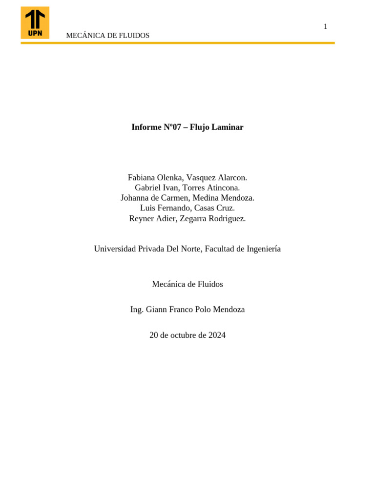 Informe 7 - Flujo Laminar | PDF | Viscosidad | Dinámica de fluidos