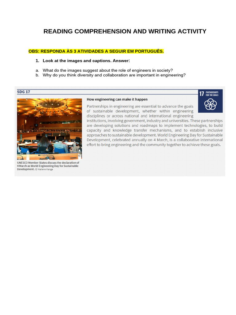 Reading Comprehension and Writing Activity | PDF