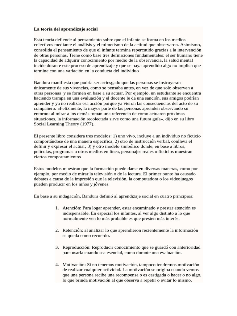 La Teoría Del Aprendizaje Social | PDF | Aprendizaje | Pensamiento