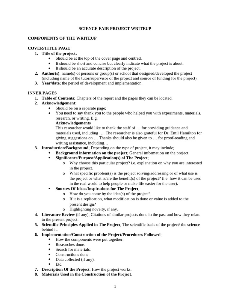 GUIDE FOR SCIENCE FAIR PROJECT WRITEUP | PDF
