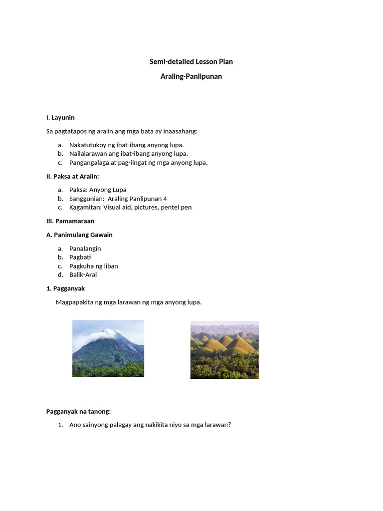 Semi-Detailed Lesson Plan Araling-Panlipunan: I. Layunin | PDF