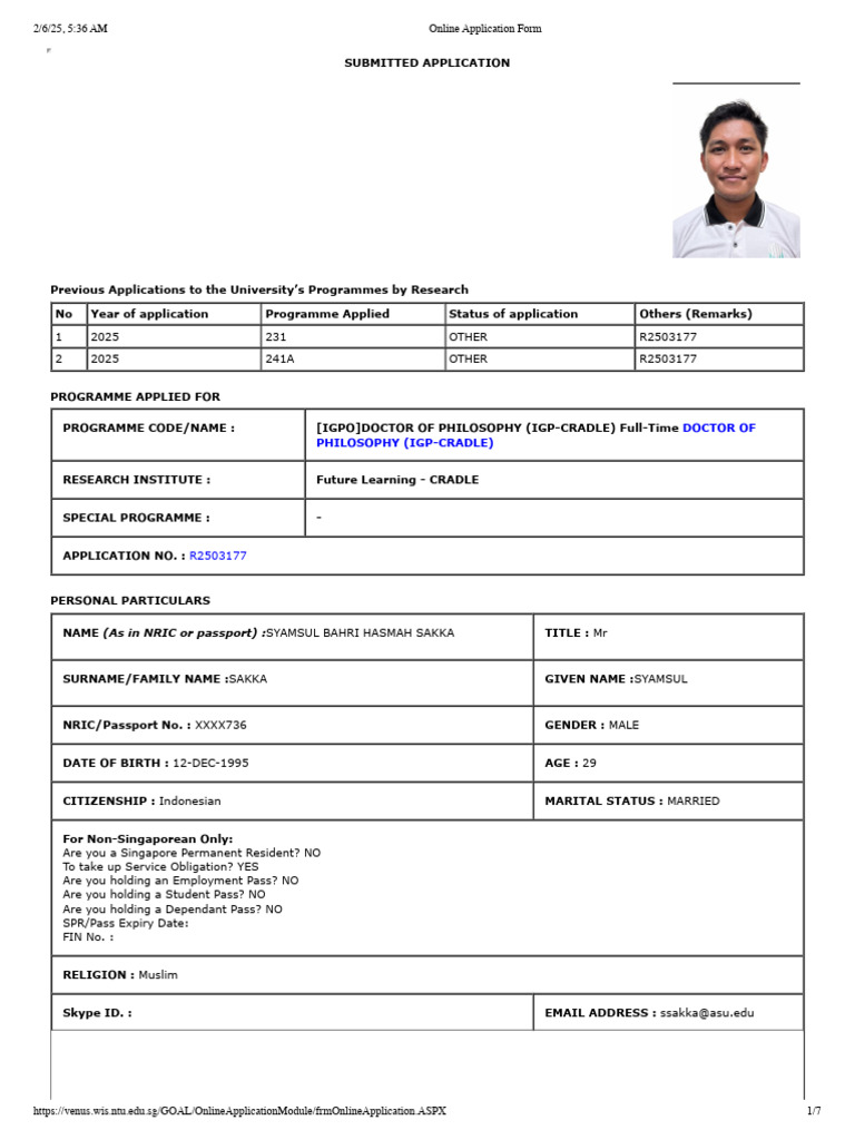 Online Application Form-NTU | PDF | Graduate Record Examinations