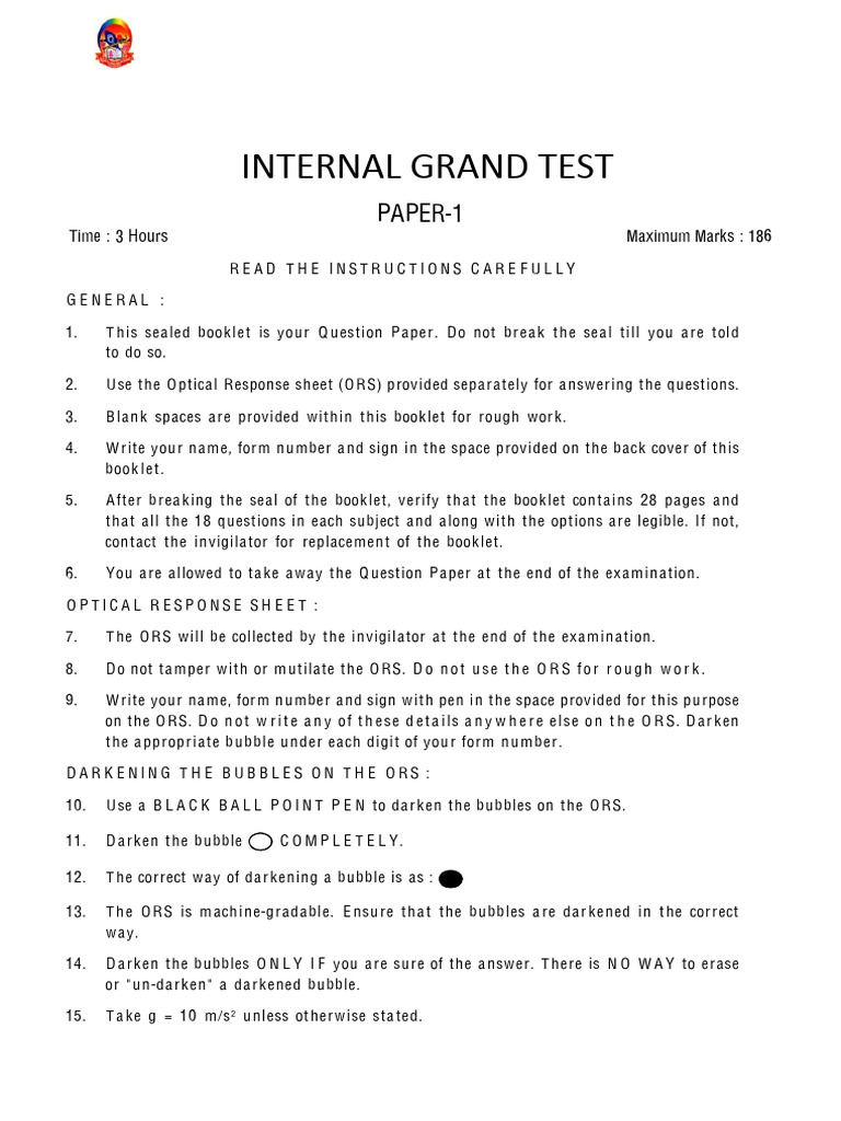 Internal Grand Test Instructions and Format | PDF | Electricity ...