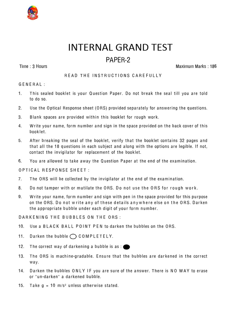 Internal Test - 23-04-2020 - Paper-Ii | PDF | Physical Sciences ...