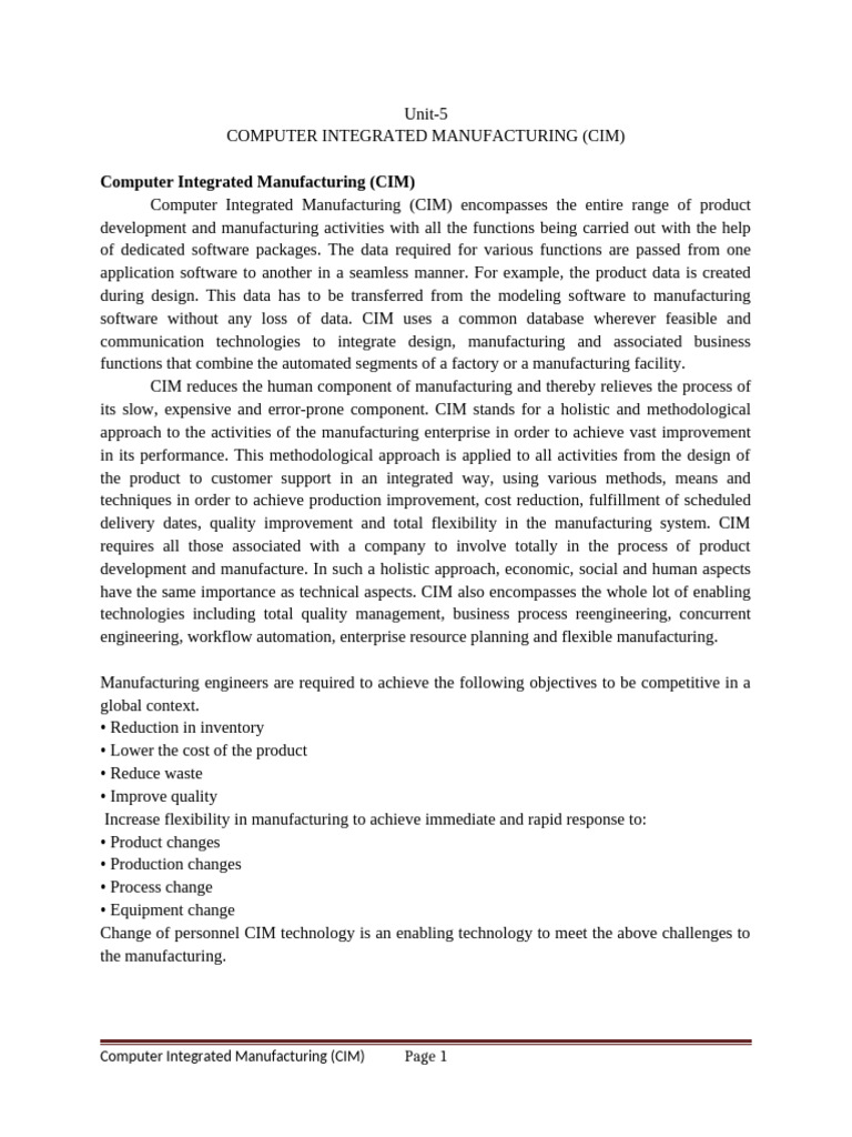 Computer Aided Manufacturing Unit-5 | PDF | Automation | Computer Aided ...