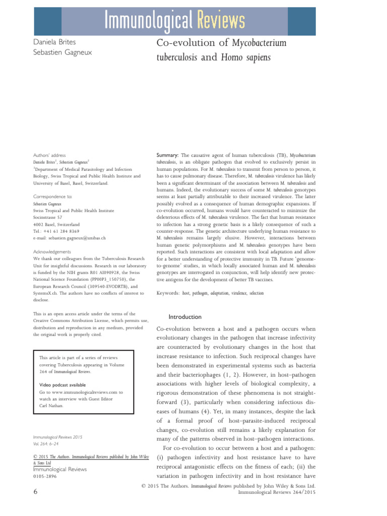 Co-Evolution of Mycobacterium Tuberculosis and Homo Sapiens | PDF ...