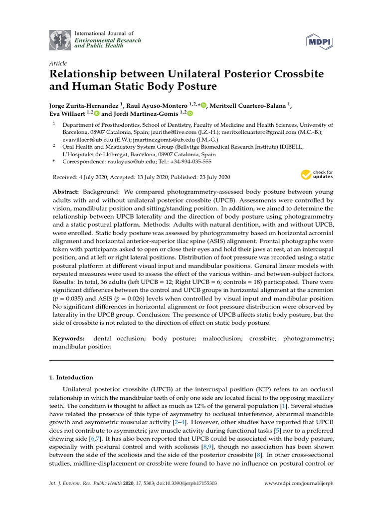 Unilateral Crossbite and Body Posture Study | PDF