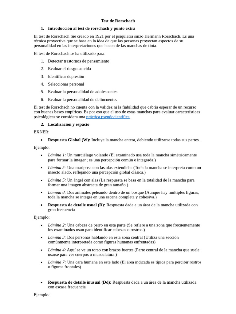 Test de Rorschach | PDF | Percepción
