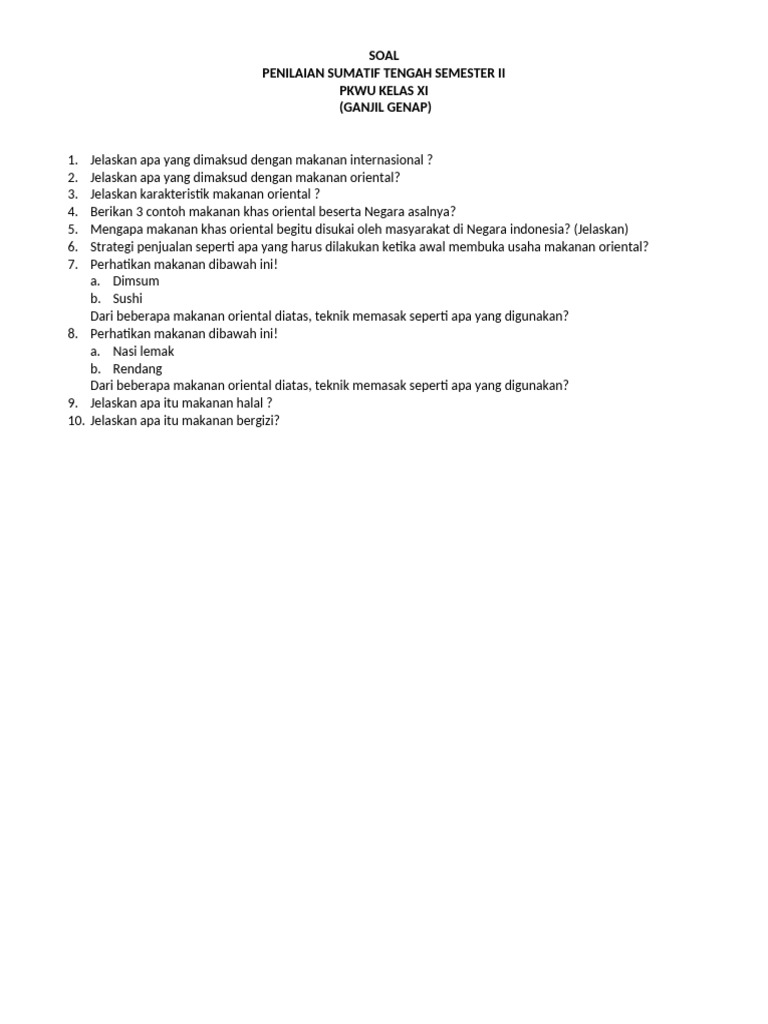 SPTS Dan Kisi-Kisi Pkwu Xi | PDF