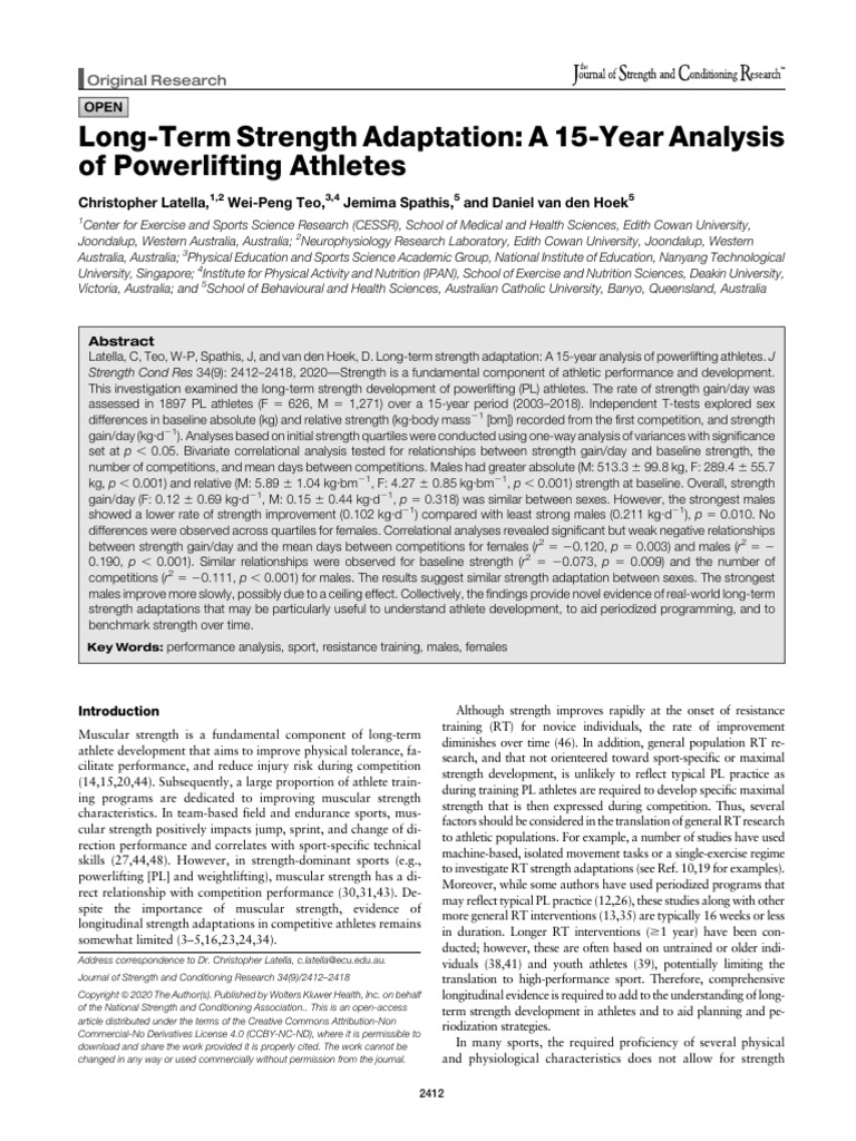 15-Year Powerlifting Strength Study | PDF | Strength Training | Statistics