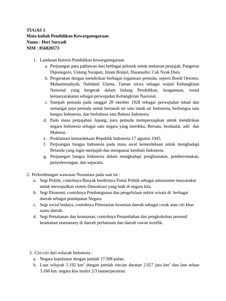 Tugas 1 Mata Kuliah Pendidikan Kewarganegaraan | PDF