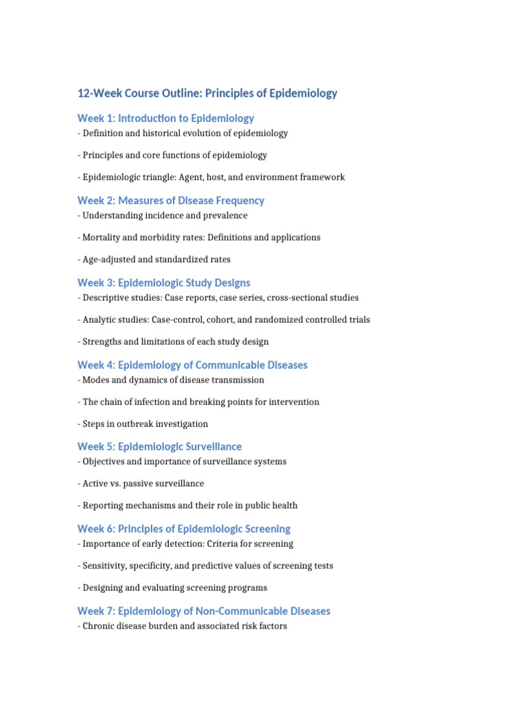 Principles of Epidemiology Course Outline | PDF | Epidemiology ...