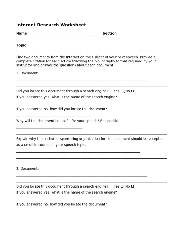 Internet Research Worksheet (1) | PDF