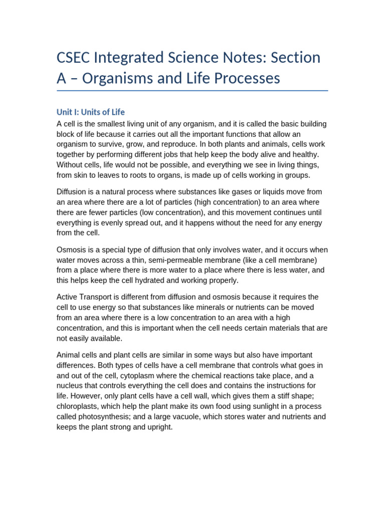 CSEC_Integrated_Science_Section_A_Notes | PDF | Plants | Plant Reproduction