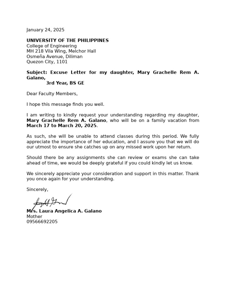 Excuse Letter | PDF