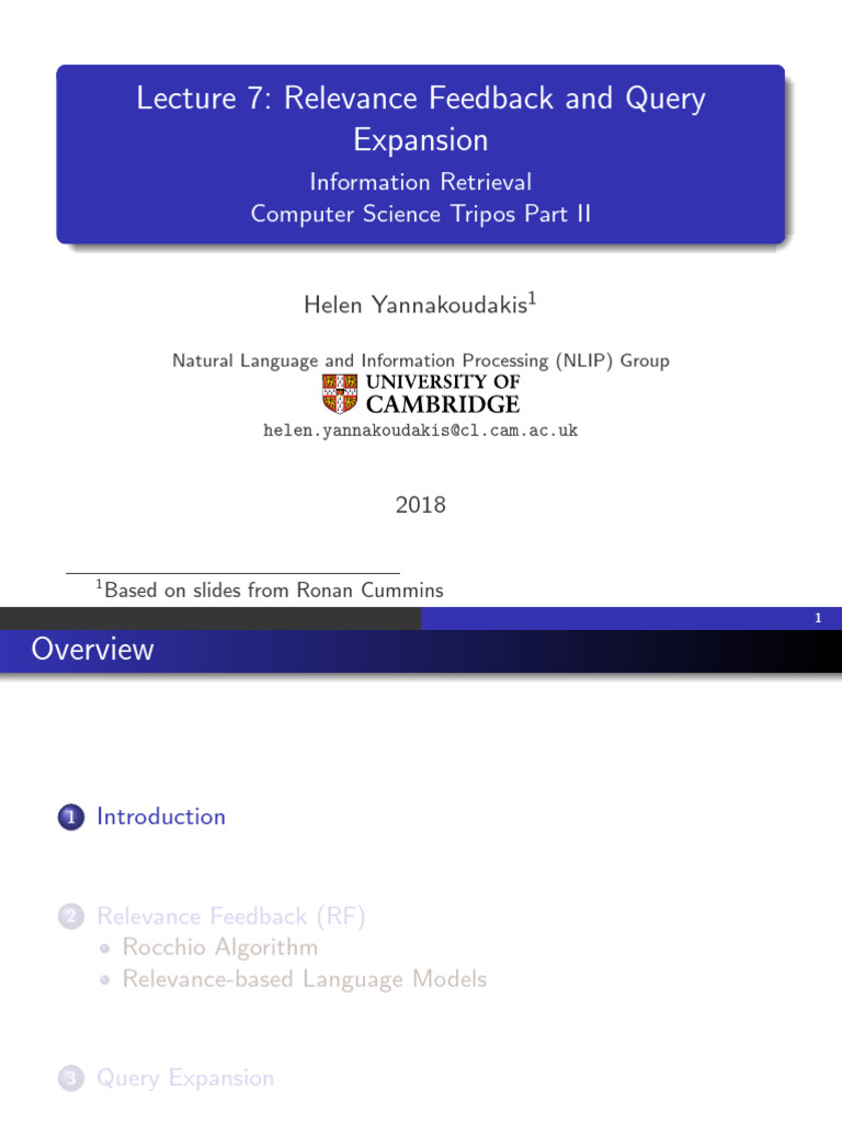 Lecture7 Relevance Feedback | PDF | Information Retrieval | Applied Mathematics