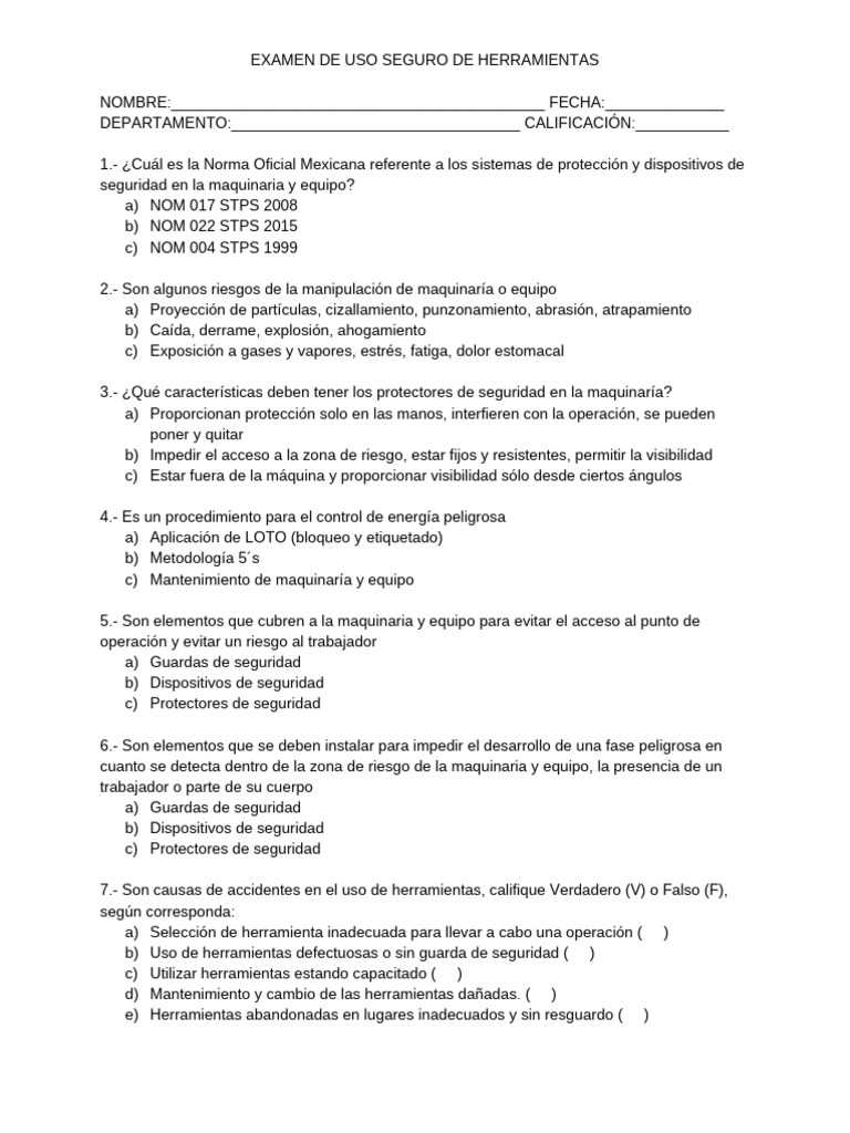 Examen NOM 004 STPS 1999 | PDF