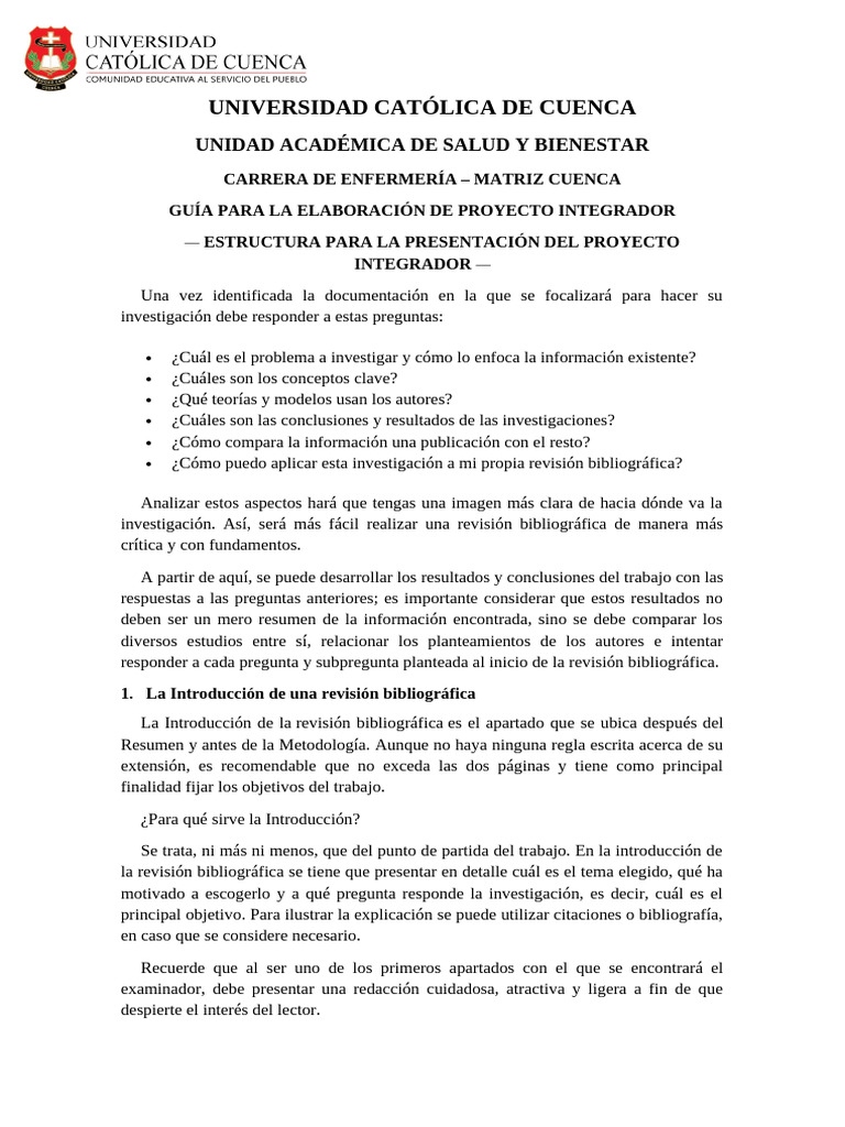 Guia de La Estructura Del Proyecto Integrador-1 | PDF | Información | Publicación Académica