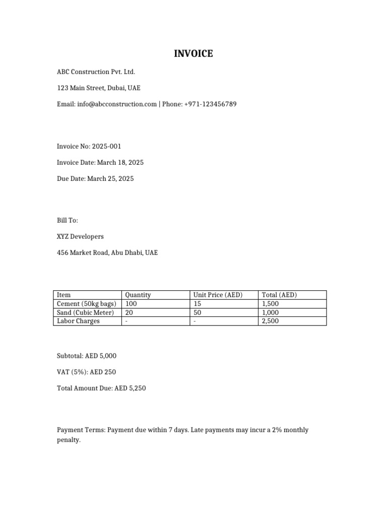 ABC Construction Invoice Sample | PDF