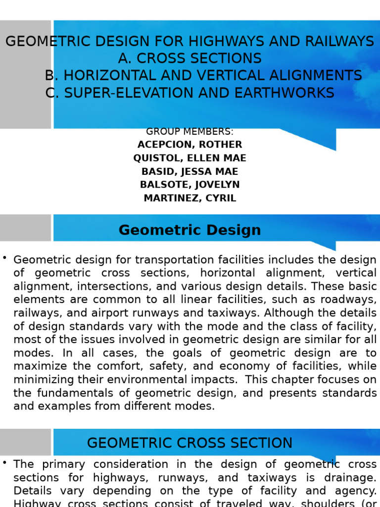 GROUP 4 GEOMETRIC DESIGN FOR HIGHWAYS AND RAILWAYS | PDF | Lane | Angle